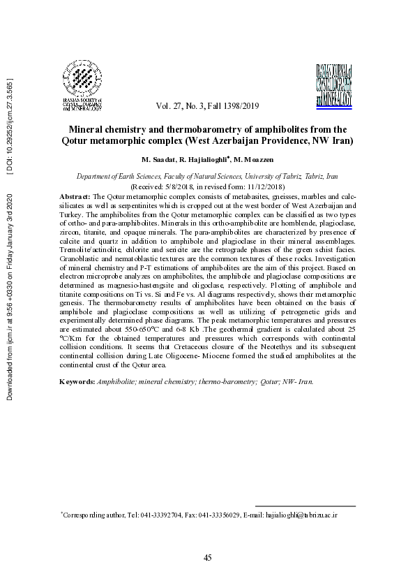 (PDF) Mineral chemistry and thermobarometry of amphibolites from the ...