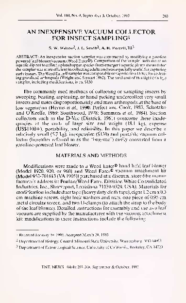 (PDF) An Inexpensive Vacuum Collector For Insect Sampling