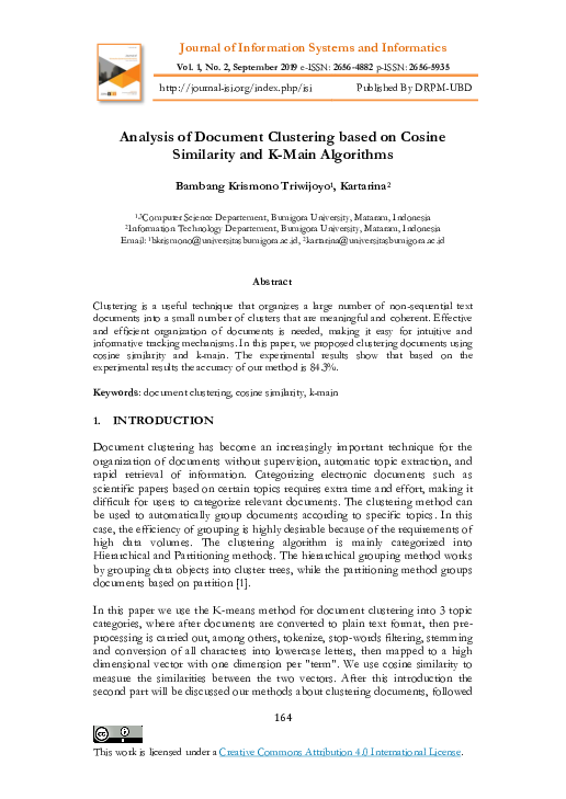 (PDF) Analysis of Document Clustering based on Cosine Similarity and K-Main Algorithms