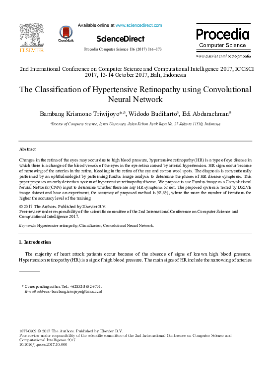 (PDF) The Classification of Hypertensive Retinopathy using Convolutional Neural Network