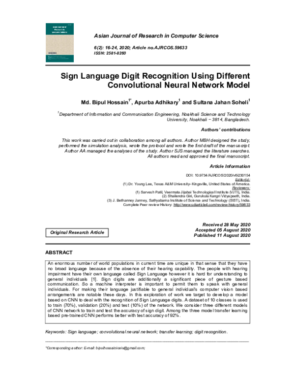 (PDF) Sign Language Digit Recognition Using Different Convolutional ...