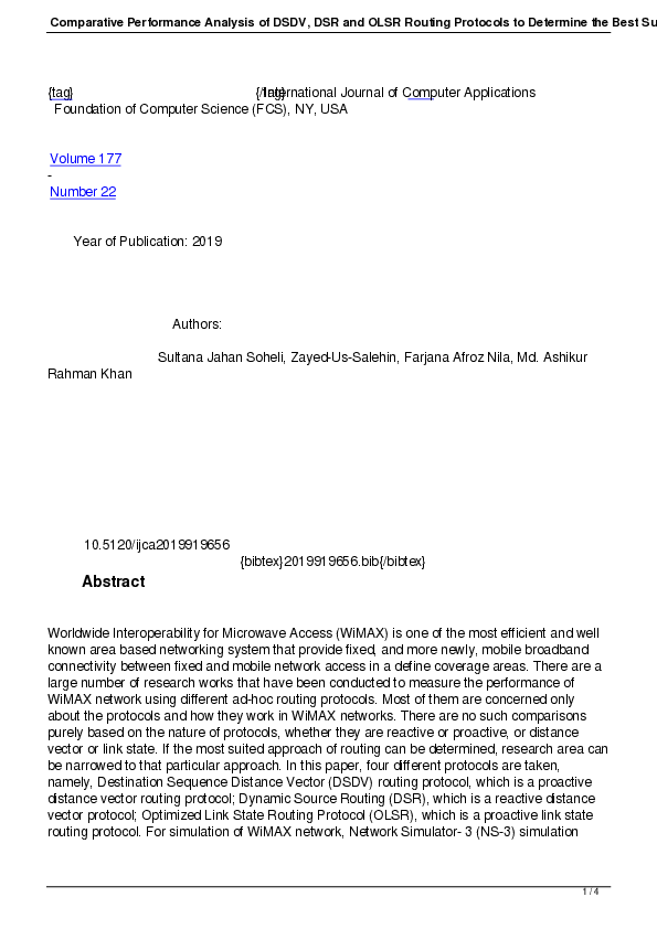 Pdf Comparative Performance Analysis Of Dsdv Dsr And Olsr Routing