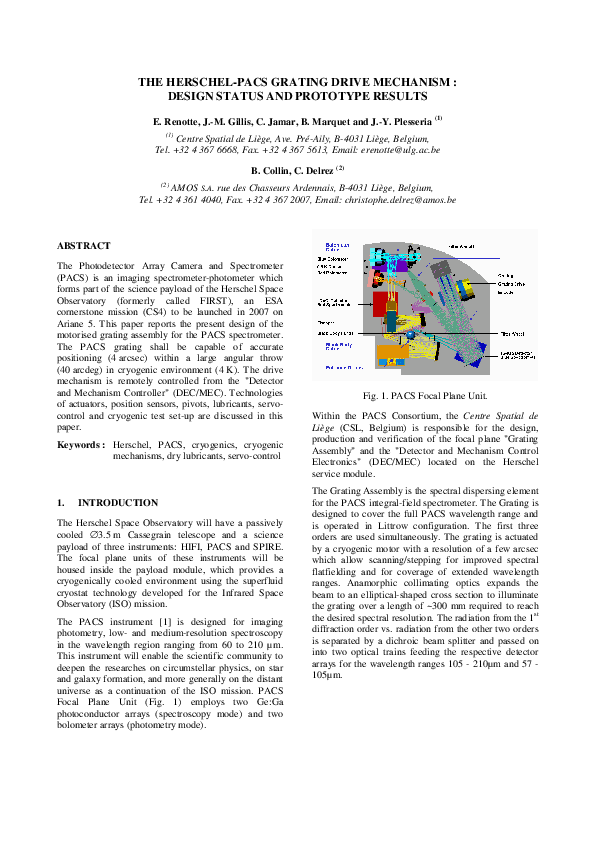 (PDF) The Herschel-PACS grating drive mechanism: design status and ...