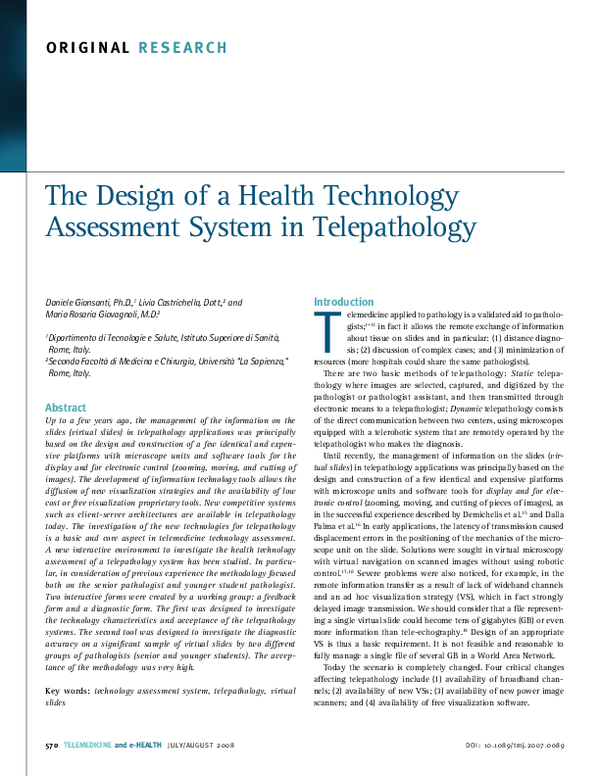(PDF) The Design of a Health Technology Assessment System in Telepathology
