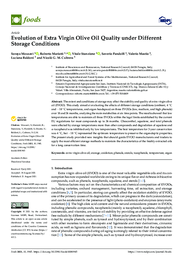 (PDF) Evolution of Extra Virgin Olive Oil Quality under Different ...