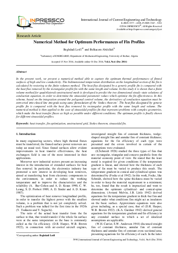 (PDF) Numerical Method for Optimum Performances of Fin Profiles