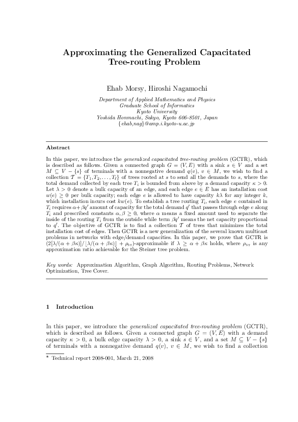 (PDF) Approximating the generalized capacitated tree-routing problem (21世紀の数理計画--アルゴリズムとモデリング ...