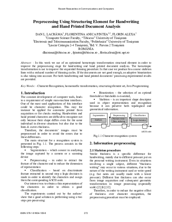 Pdf Preprocessing Using Structuring Element For Handwriting And Hand Printed Document Analysis