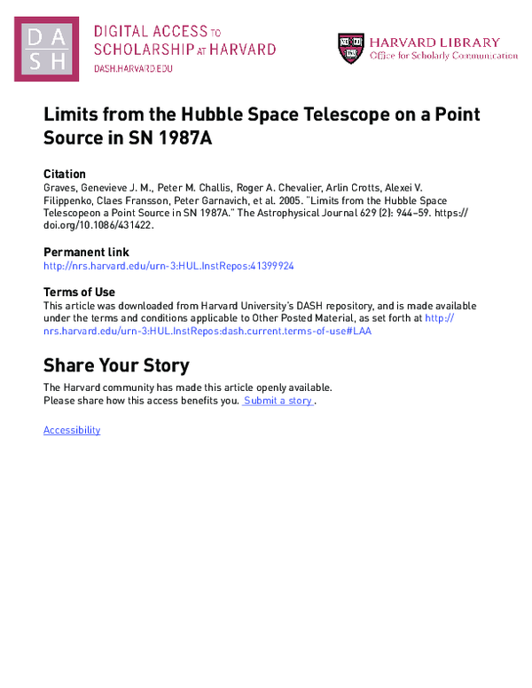 (PDF) Limits from the Hubble Space Telescope on a Point Source in SN 1987A