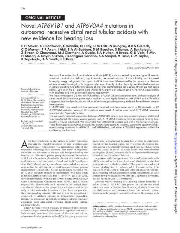 (PDF) Novel ATP6V1B1 and ATP6V0A4 mutations in autosomal recessive ...