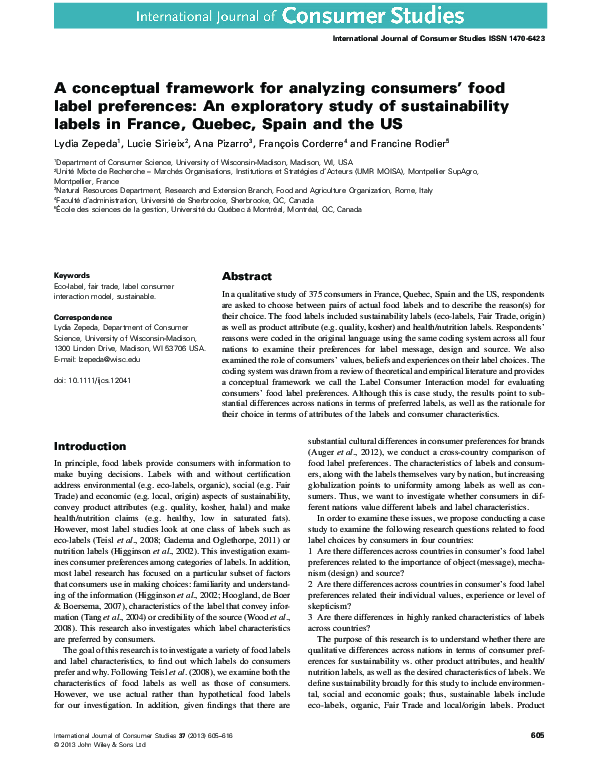 (PDF) A conceptual framework for analyzing consumers' food label ...