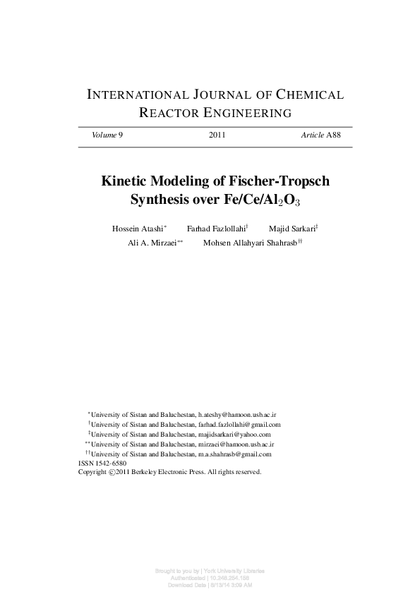 (PDF) Kinetic modeling of Fischer–Tropsch synthesis on bimetallic Fe–Co ...