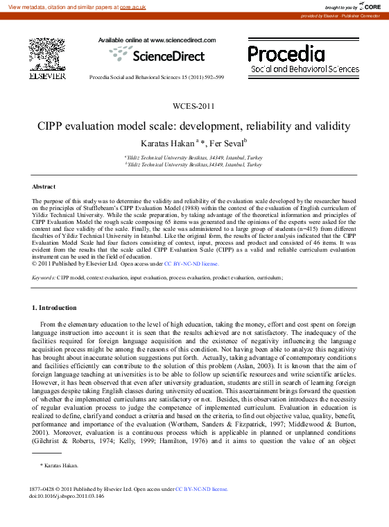 (PDF) CIPP evaluation model scale: development, reliability and validity