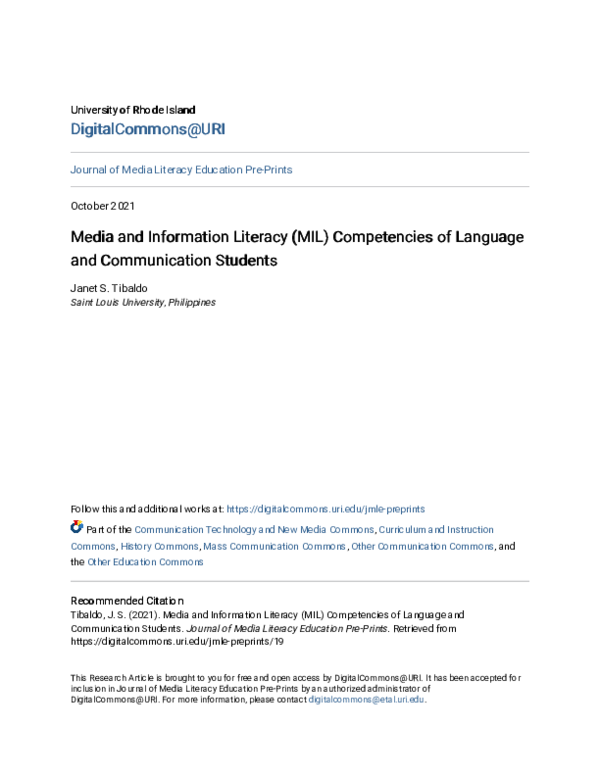 (PDF) Media and Information Literacy (MIL) competencies of language and ...