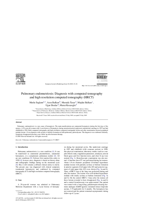 (PDF) Pulmonary endometriosis: Diagnosis with computed tomography and high resolution computed ...