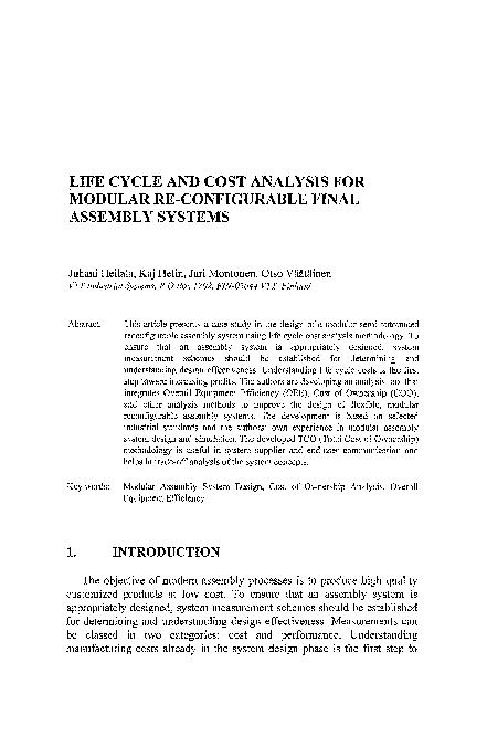 Pdf Life Cycle And Cost Analysis For Modular Re Configurable Final