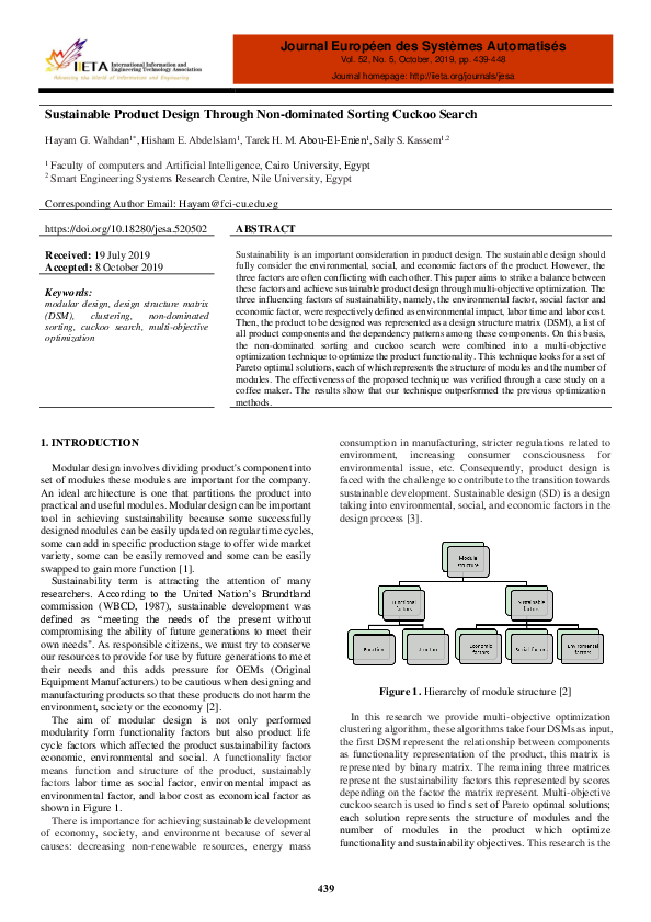 (PDF) Sustainable Product Design Through Non-dominated Sorting Cuckoo ...