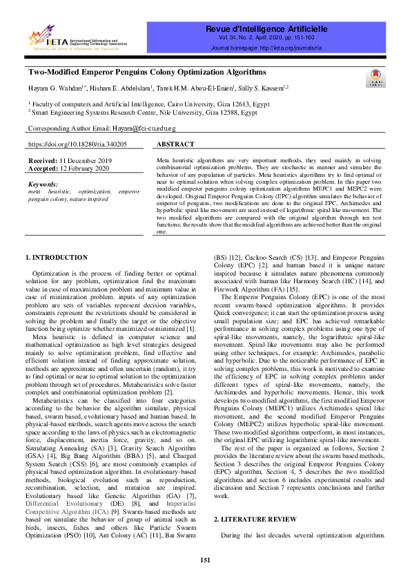 (PDF) Two-Modified Emperor Penguins Colony Optimization Algorithms
