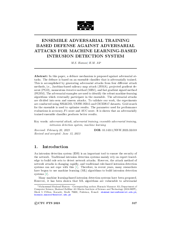 (PDF) ENSEMBLE ADVERSARIAL TRAINING BASED DEFENSE AGAINST ADVERSARIAL ATTACKS FOR MACHINE ...