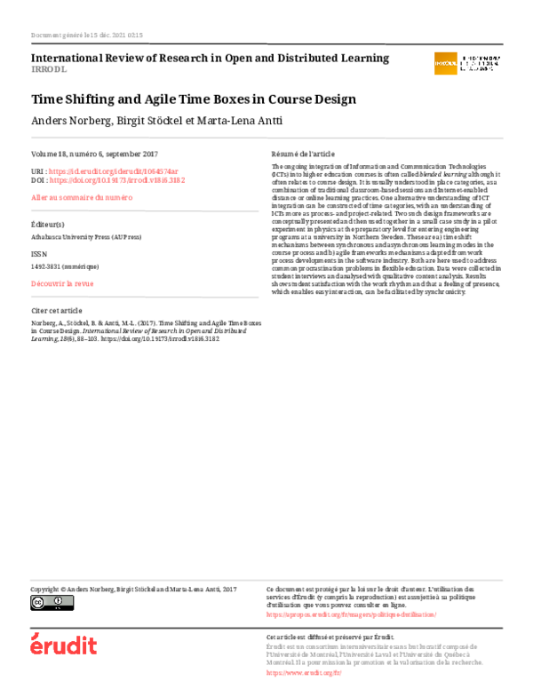 (PDF) Time Shifting and Agile Time Boxes in Course Design