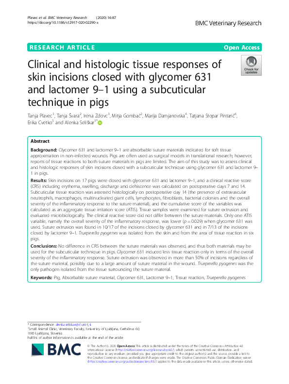 (PDF) Clinical and histologic tissue responses of skin incisions closed ...