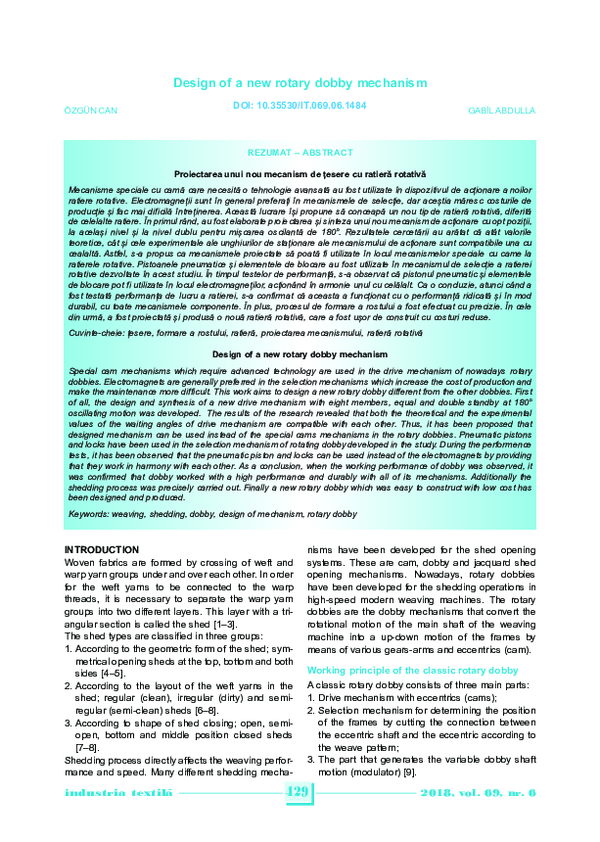 (PDF) Design of a new rotary dobby mechanism