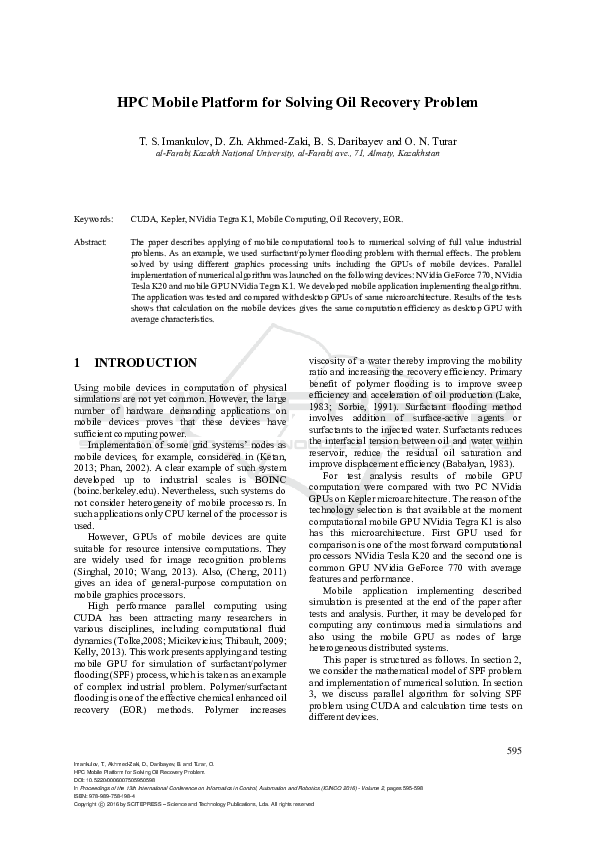 (PDF) HPC Mobile Platform for Solving Oil Recovery Problem