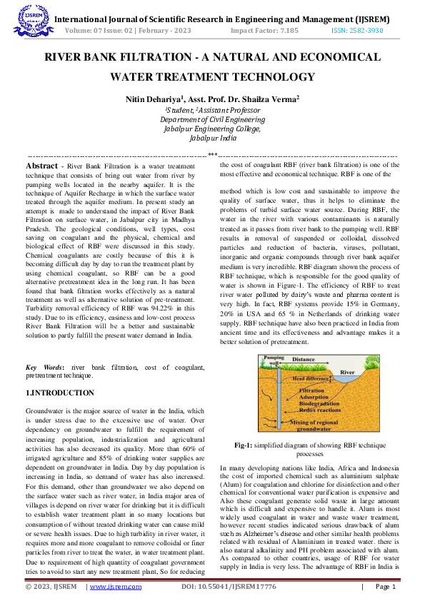 (PDF) River Bank Filtration - a Natural and Economical Water Treatment ...