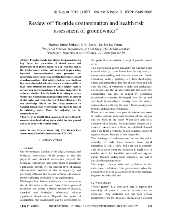 (PDF) Review of fluoride contamination and health risk assessment of ... (PDF) Review of fluoride contamination and health risk assessment of ...