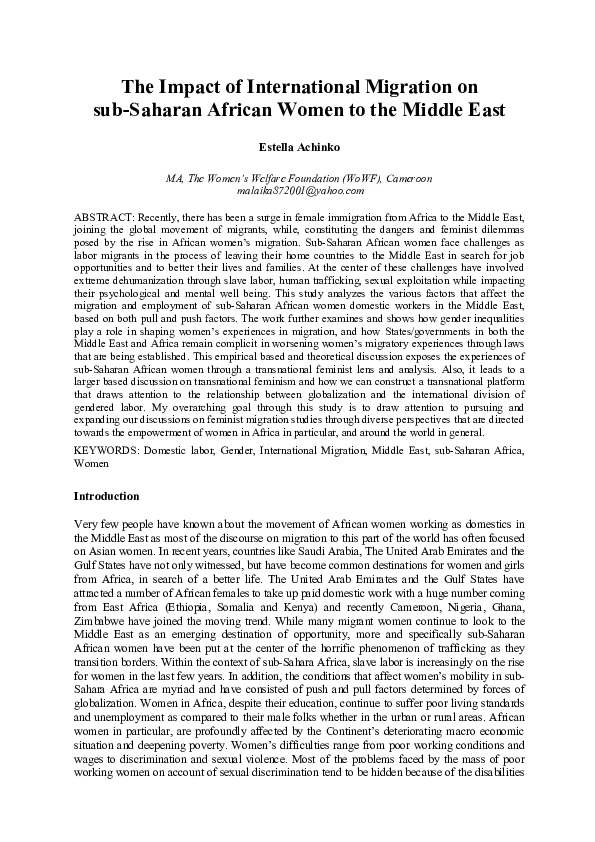 (PDF) The Impact of International Migration on sub-Saharan African ...