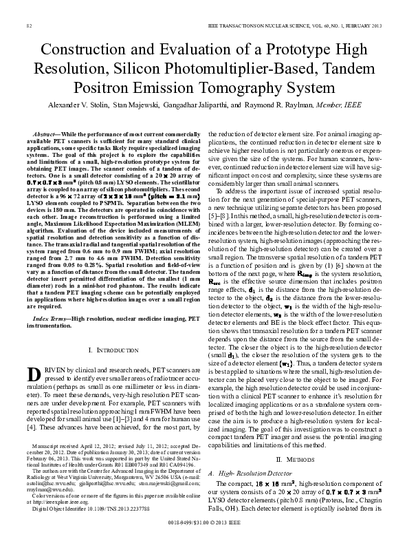 (PDF) Construction and Evaluation of a Prototype High Resolution, Silicon Photomultiplier-Based ...