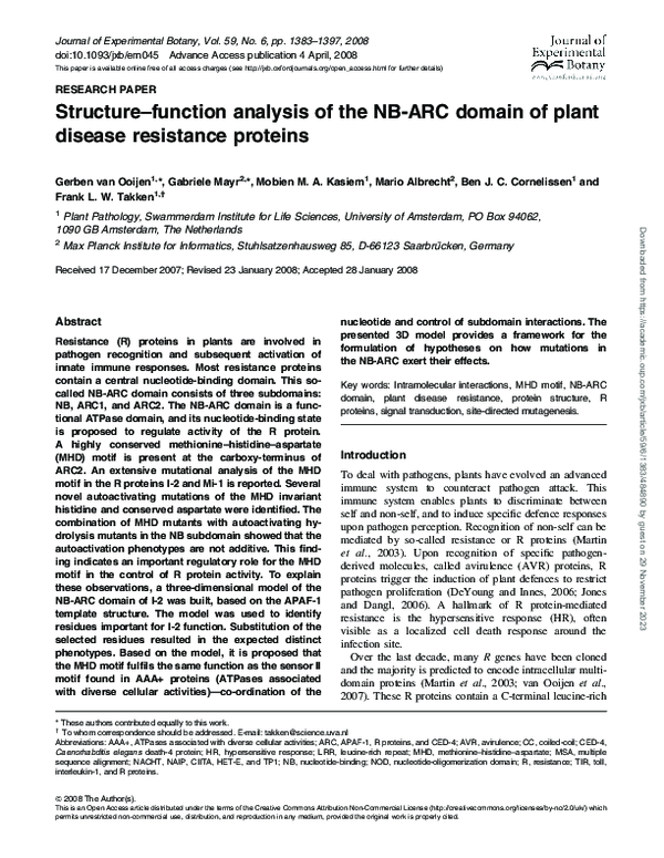 (PDF) Structure–function analysis of the NB-ARC domain of plant disease ...