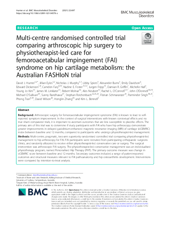 (PDF) Multi-centre randomised controlled trial comparing arthroscopic ...