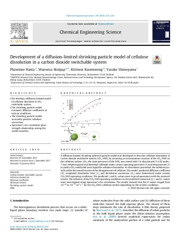 (PDF) Development of a diffusion-limited shrinking particle model of cellulose dissolution in a ...