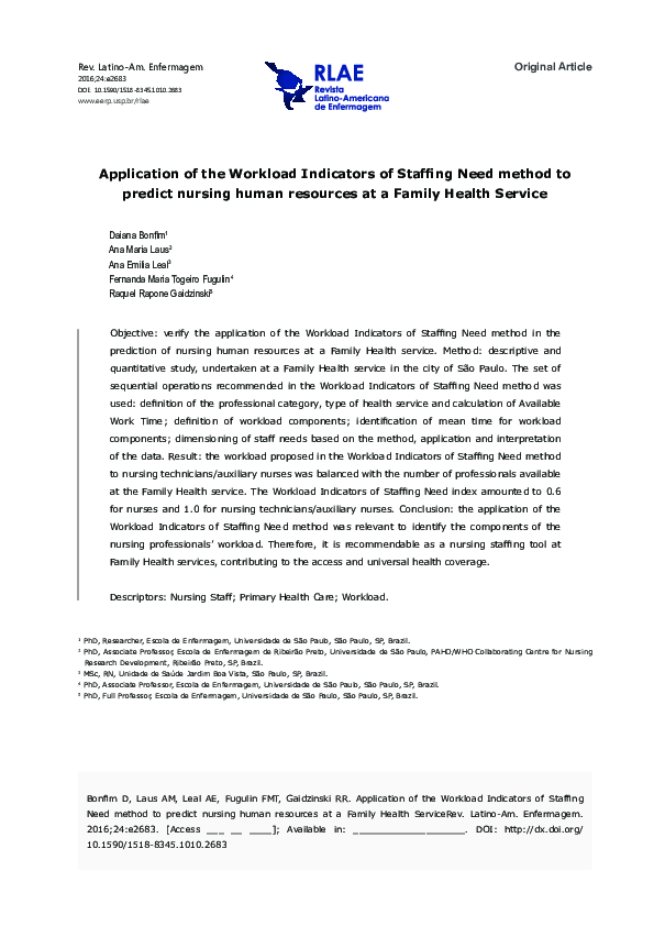 (PDF) Application of the Workload Indicators of Staffing Need method to predict nursing human ...