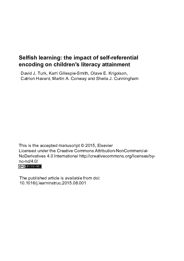 (PDF) Selfish learning: The impact of self-referential encoding on ...