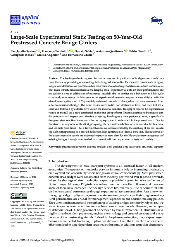 Pdf Large Scale Experimental Static Testing On 50 Year Old Prestressed Concrete Bridge Girders