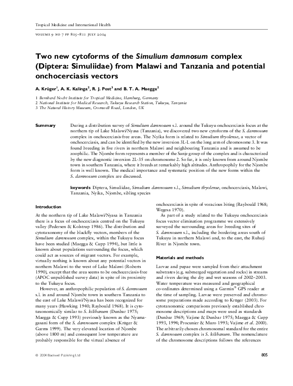 Two new cytoforms of the Simulium damnosum complex (Diptera: Simuliidae ...