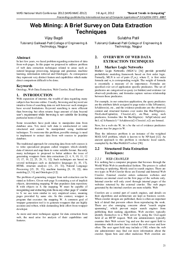 (PDF) Web Mining: A Brief Survey on Data Extraction Techniques