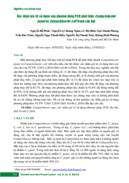 (PDF) Validation of a PCR method for the detection Campylobacter spp ...