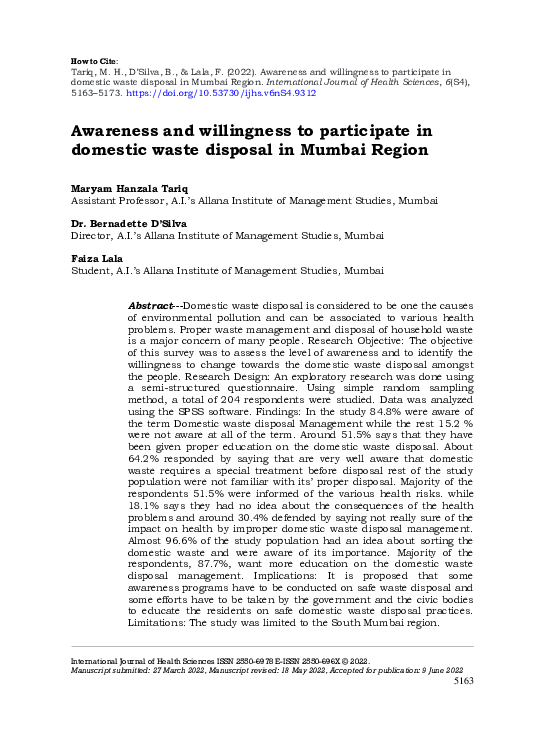 (PDF) Awareness and willingness to participate in domestic waste ...