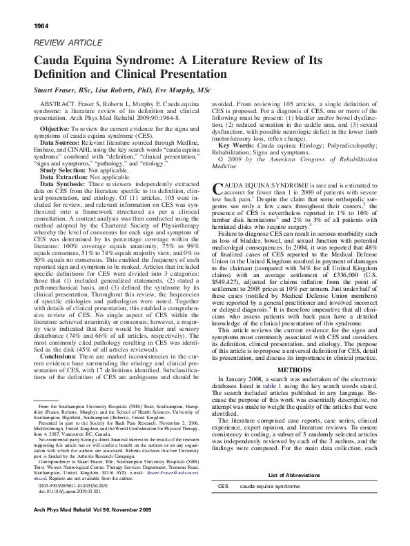 (PDF) Cauda Equina Syndrome: A Literature Review of Its Definition and ...