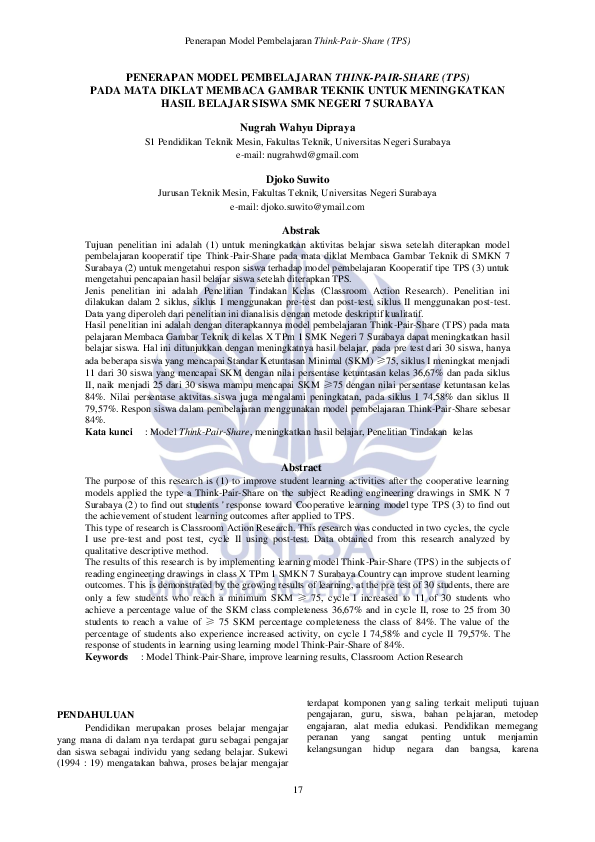 (PDF) Penerapan Model Pembelajaran Think-pair-share (Tps) Pada Mata ...
