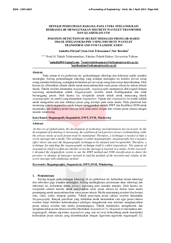 (PDF) Deteksi Posisi Pesan Rahasia Pada Citra Steganografi Berbasis Lsb Menggunakan Discrete ...