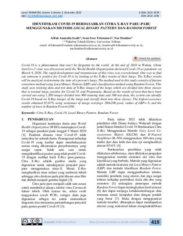 (PDF) Identifikasi COVID-19 Berdasarkan Citra X-Ray Paru-Paru Menggunakan Metode Local Binary ...
