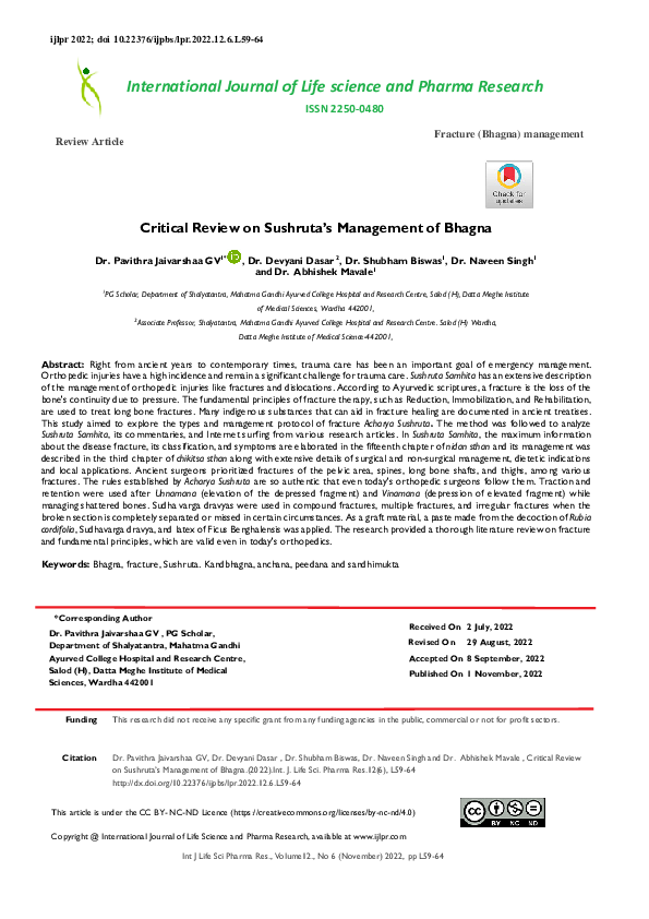 (PDF) Critical Review on Sushruta’s Management of Bhagna