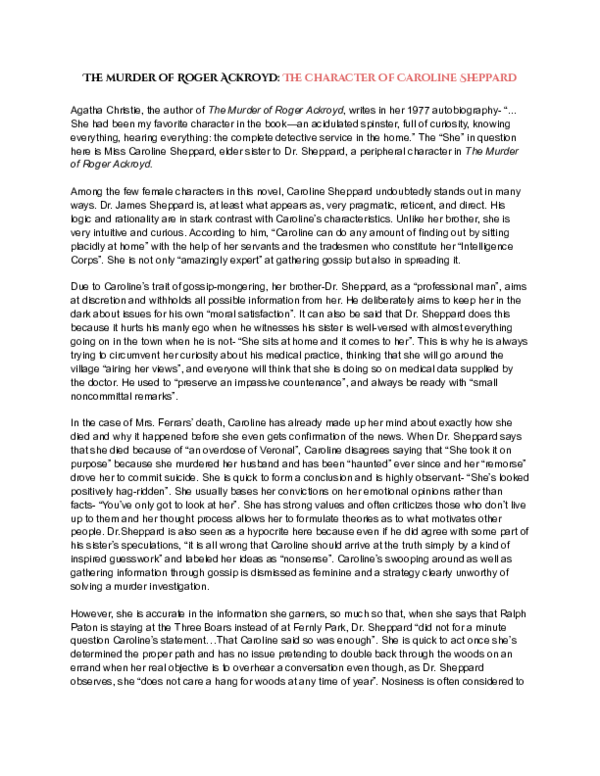 (PDF) The Murder of Roger Ackroyd: The Character of Caroline Sheppard
