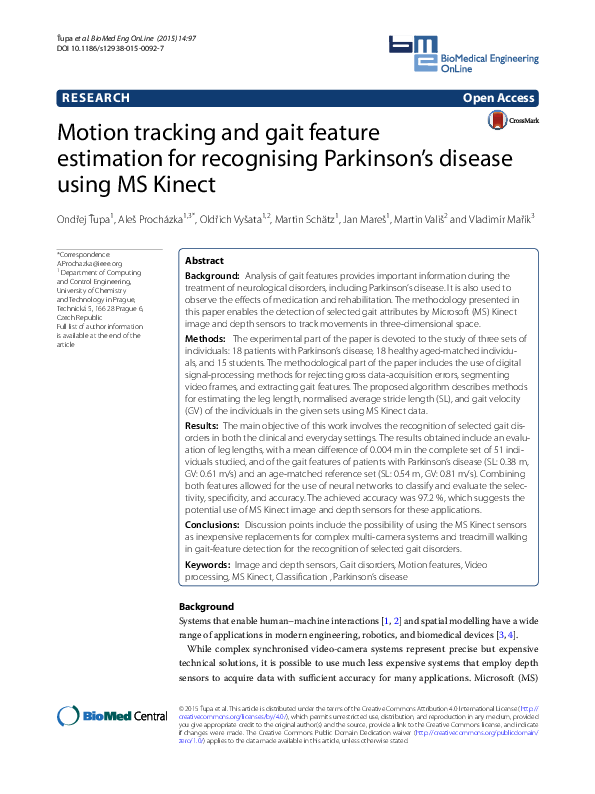 (PDF) Motion tracking and gait feature estimation for recognising Parkinson’s disease using MS ...