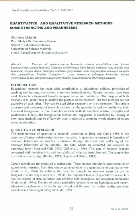 (PDF) QUANTITATIVE AND QUALITATIVE RESEARCH METHODS: SOME STRENGTHS AND ...