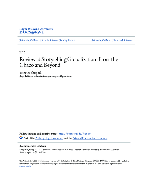(PDF) Storytelling Globalization: From the Chaco and Beyond by Mario Blaser